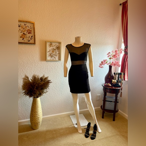 Dresses | Elegant Black Sheer Panel Dress | Poshmark